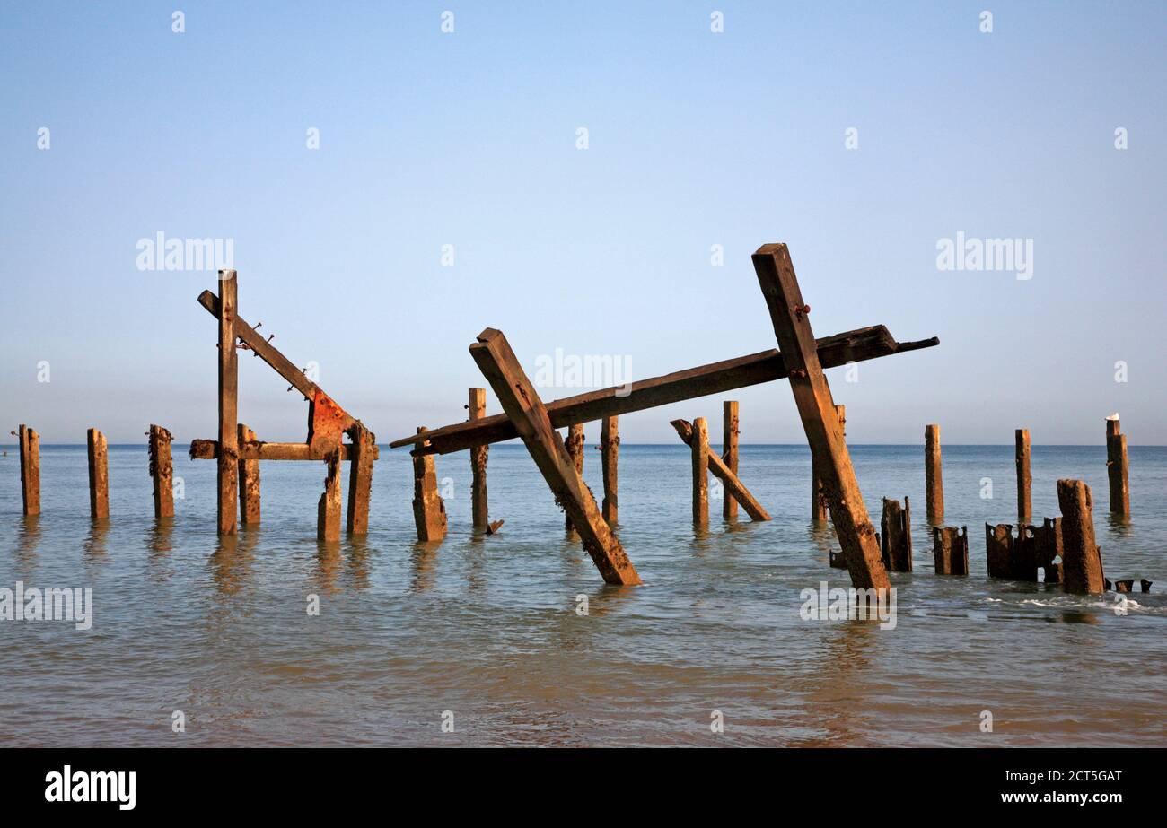 A view of derelict and abandoned breakwaters and groynes on the North ...