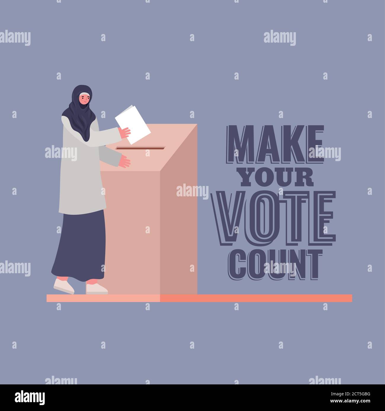 muslim woman and voting box with make your vote count text vector ...