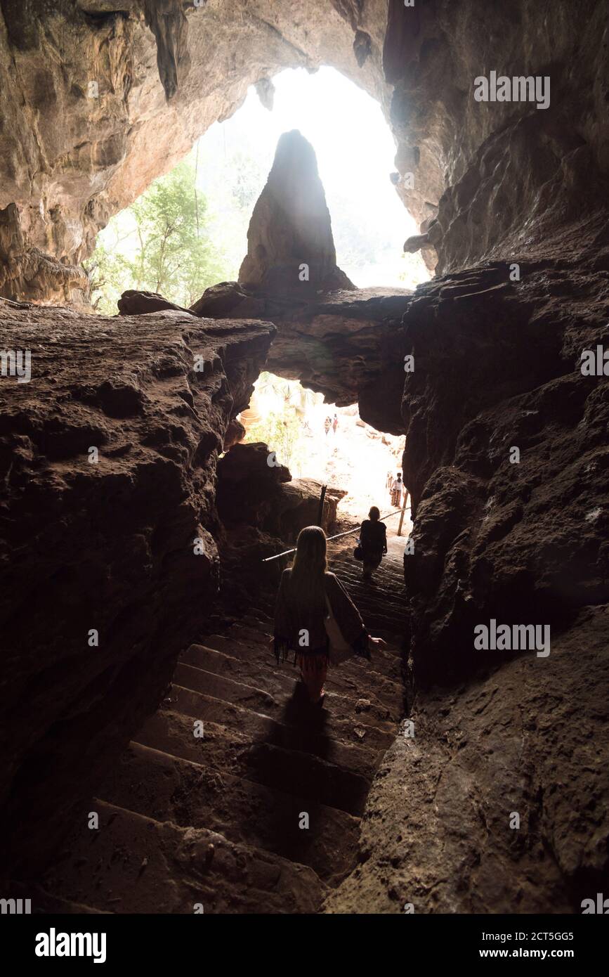 People exploring Sadan Cave (aka Saddar Caves), Hpa An, Kayin State ...