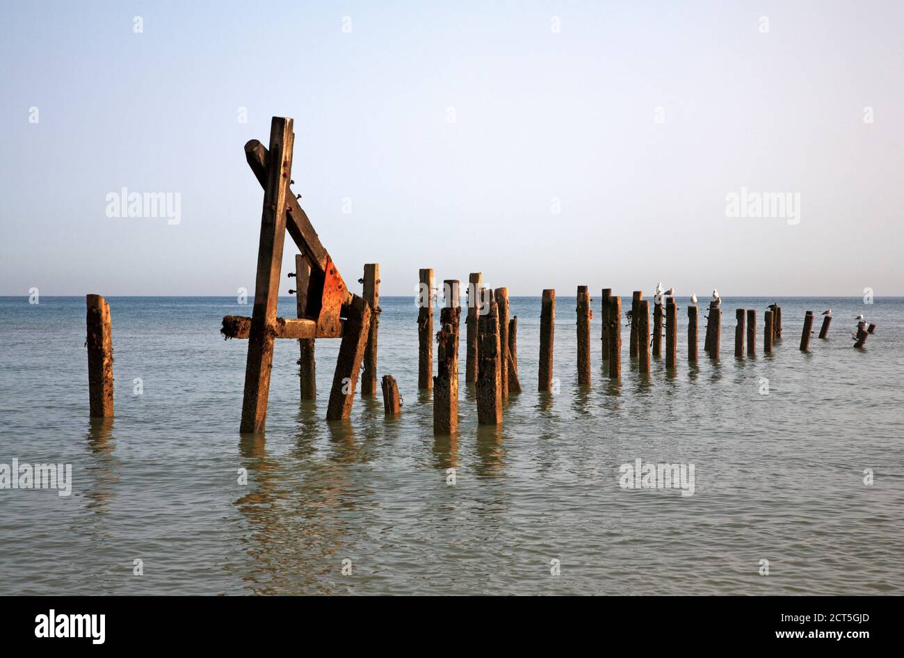 A view of derelict and abandoned breakwaters and groynes on the North ...
