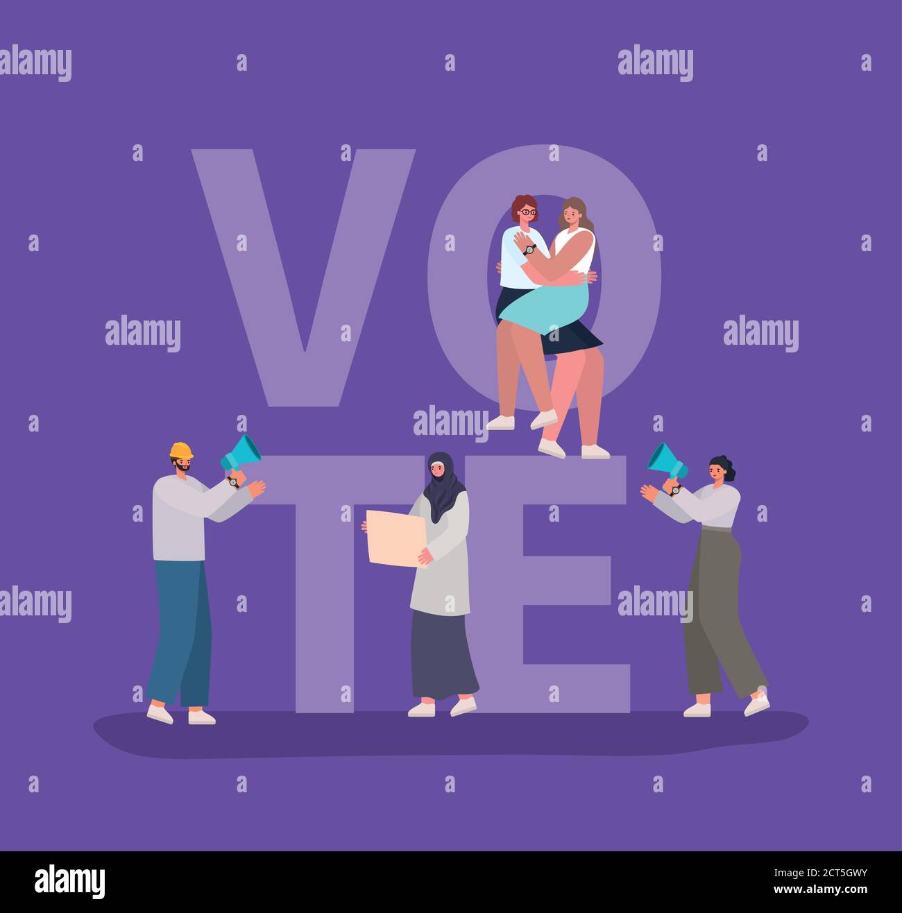 Women and man cartoons with vote banners and megaphone vector design ...