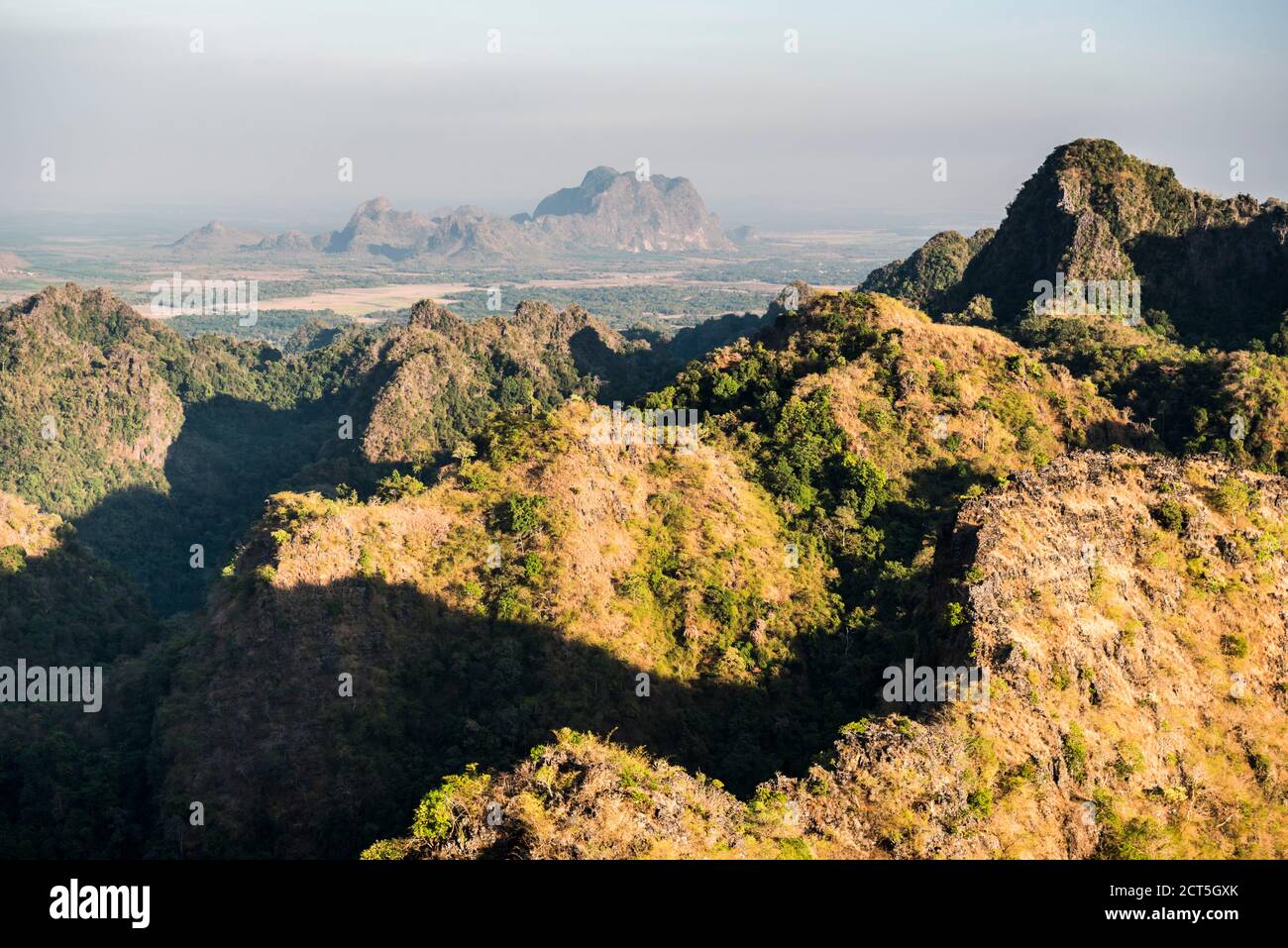 Limestone mountains seen from Mount Zwegabin, Hpa An, Kayin State ...