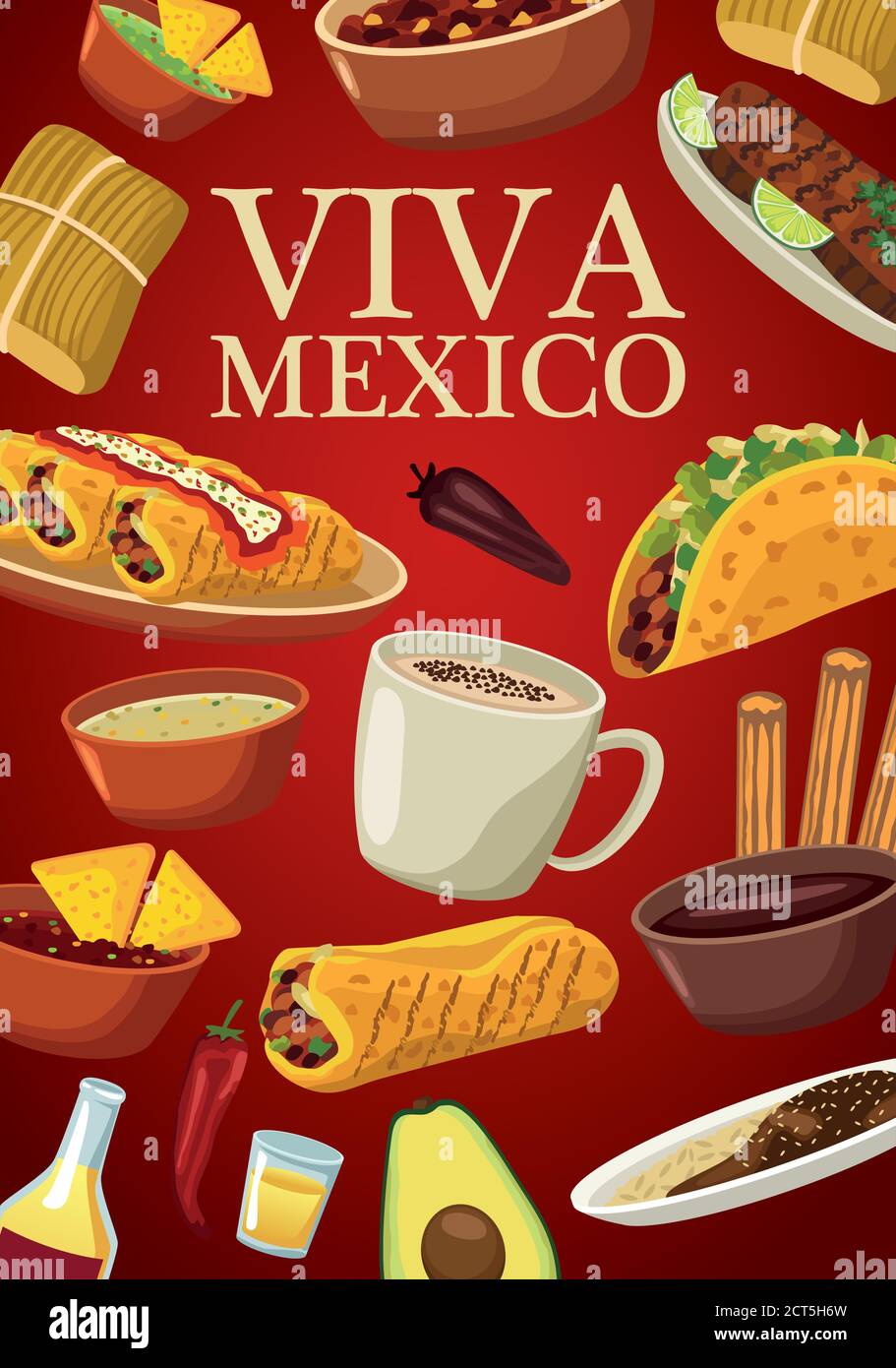 viva mexico lettering and mexican food poster with menu in red ...
