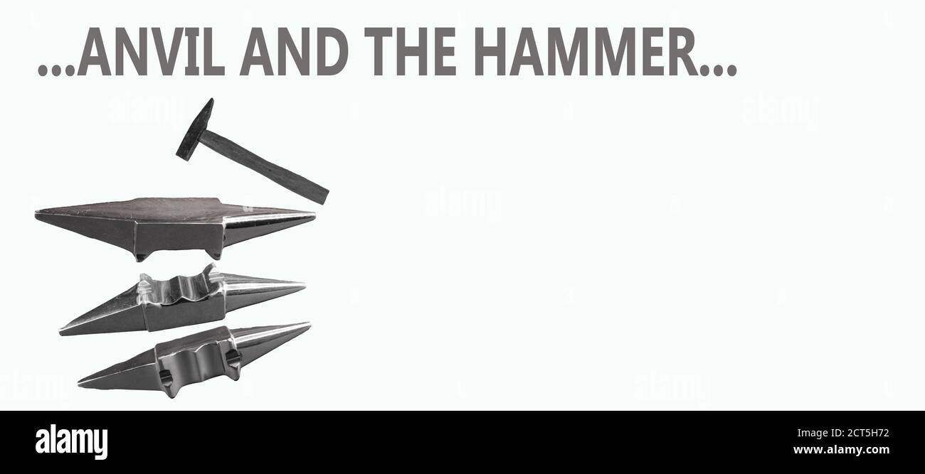 Anvil and hammer isolated on white background with space for writing ...