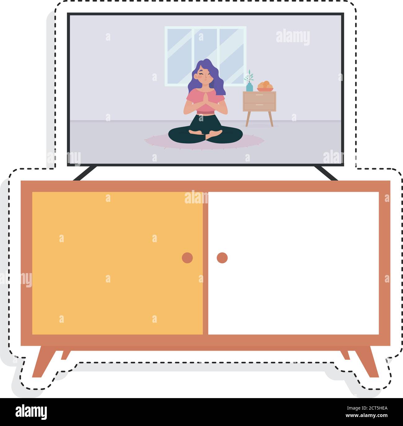 Woman exercising on tv show - Vector illustration Stock Vector Image ...