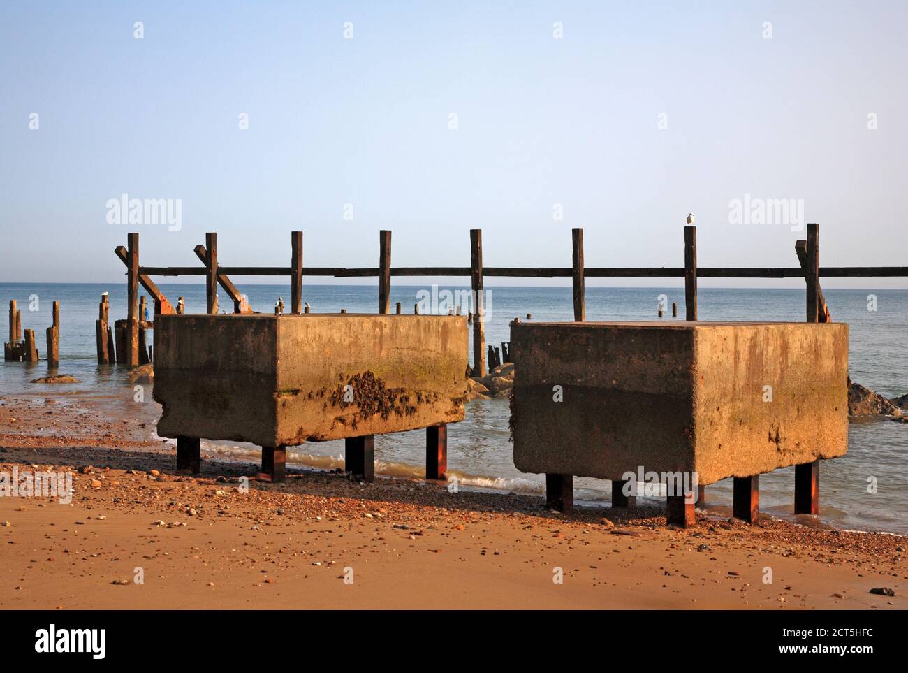 Concrete structures which are the remains of the foundations of a beach ...