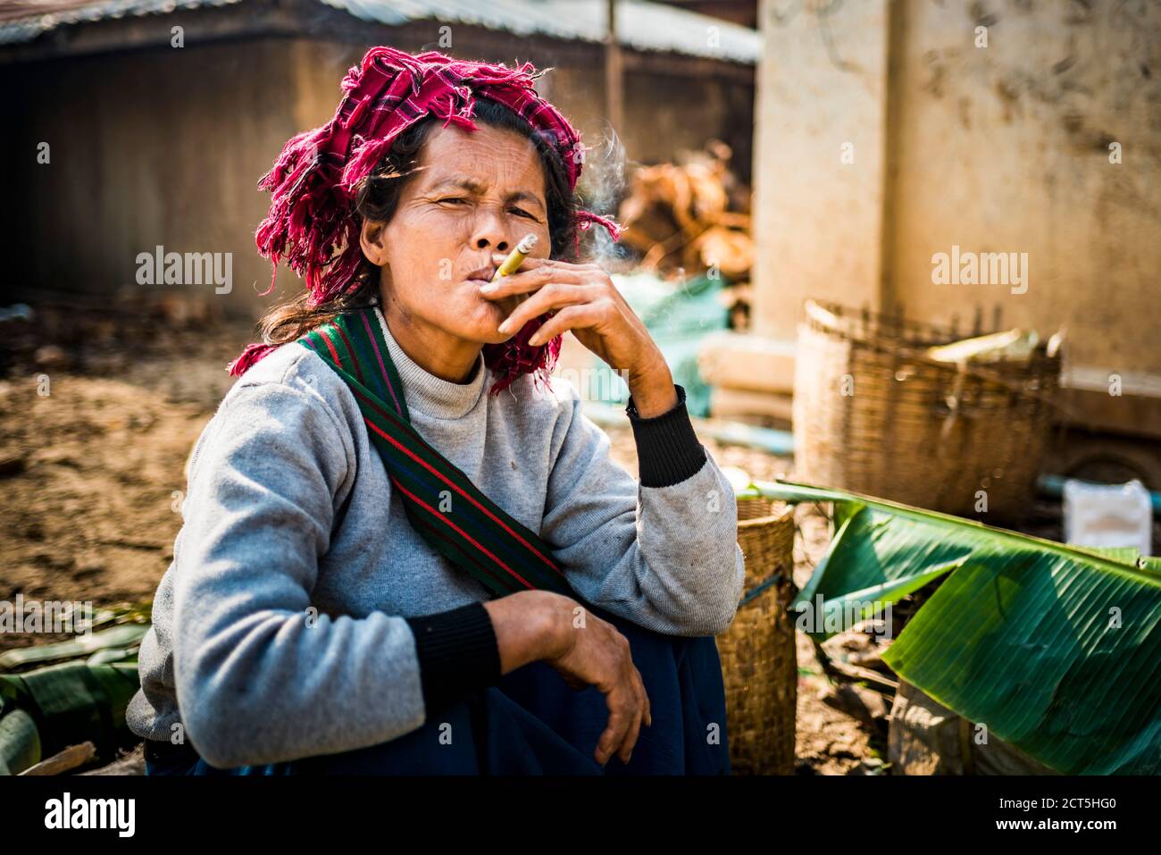Portrait of Pa-O woman at Ywama Market, Inle Lake, Shan State, Myanmar ...