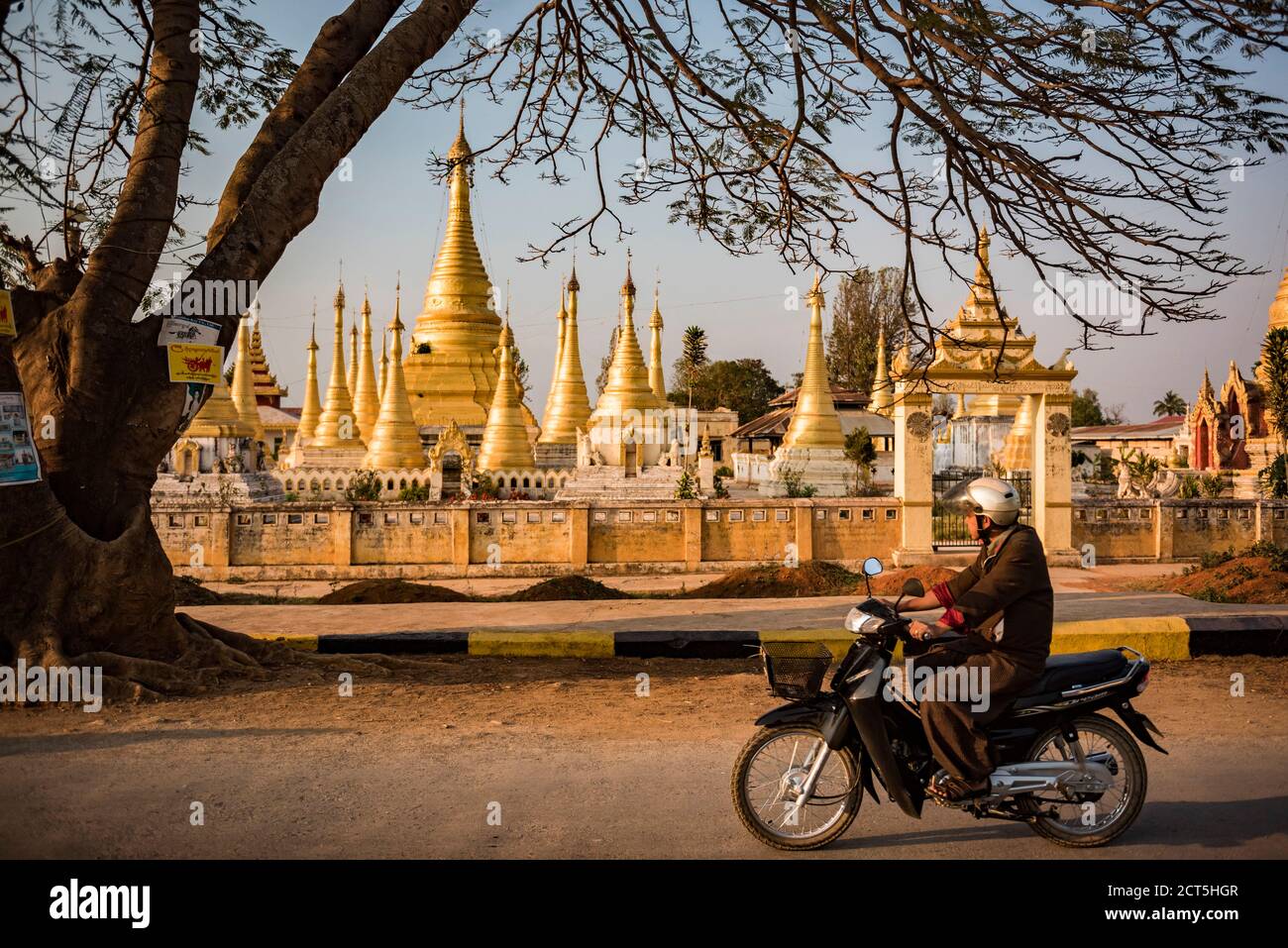 Street scene with Buddhist monk, Pindaya, Shan State, Myanmar (Burma ...
