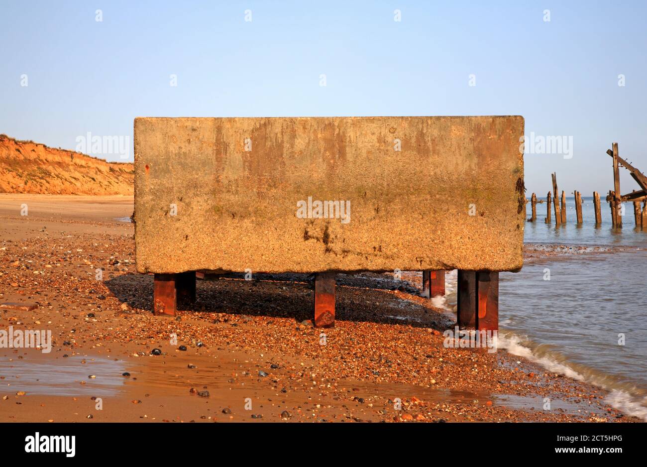 Concrete structures which are the remains of the foundations of a beach ...