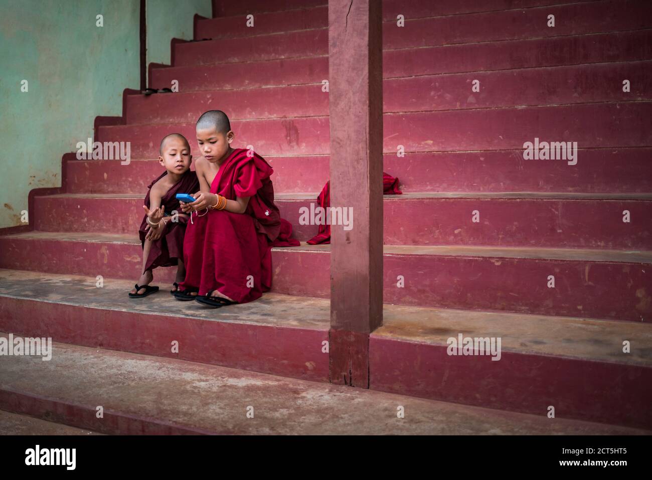 Young monks playing computer games, Pindaya, Shan State, Myanmar (Burma ...