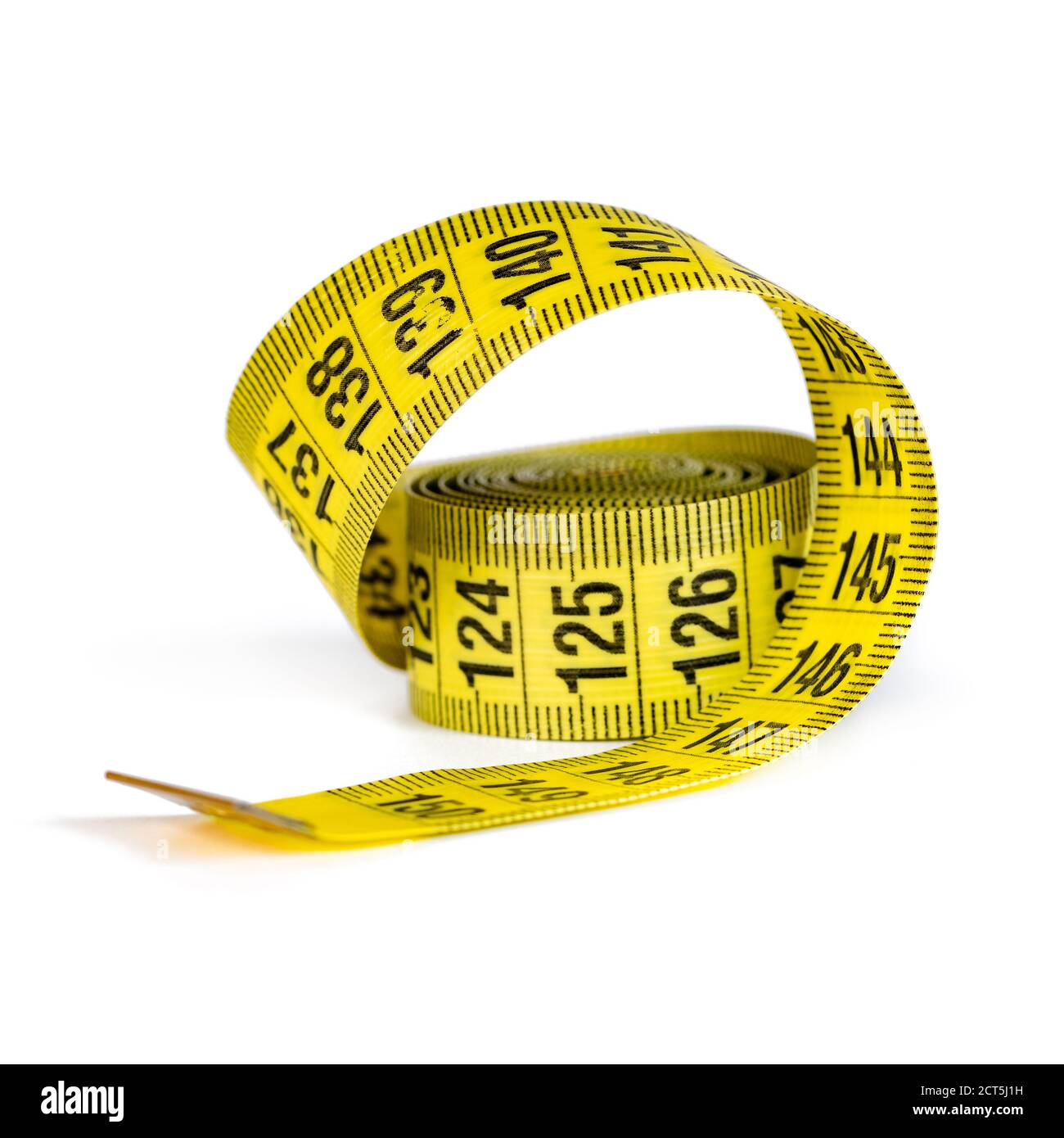 Yellow measuring tape isolated on white background Stock Photo - Alamy