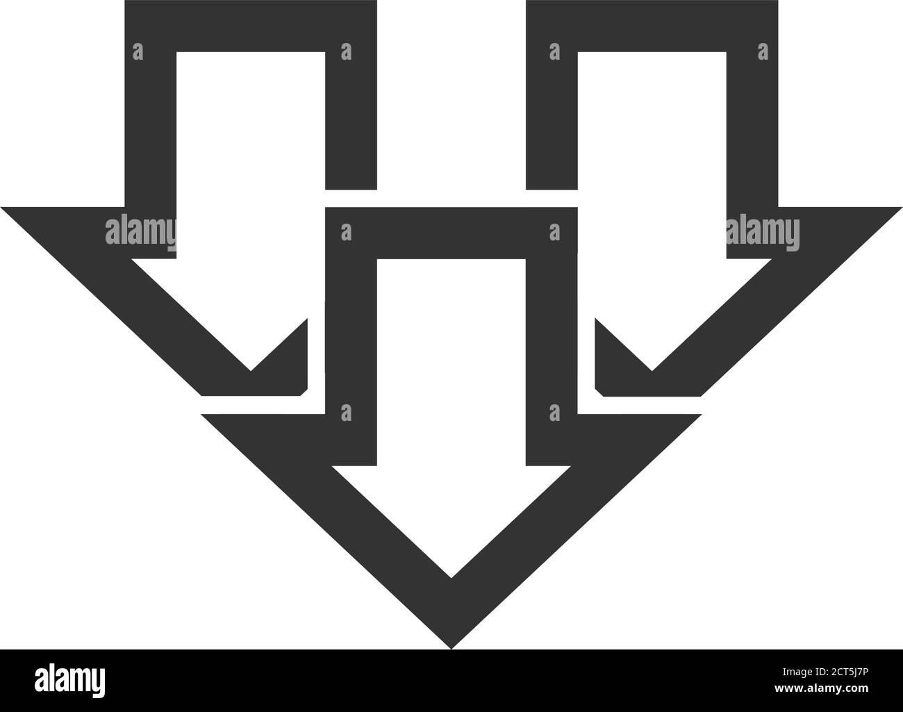 Multiple download arrow icon in thick outline style. Black and white ...