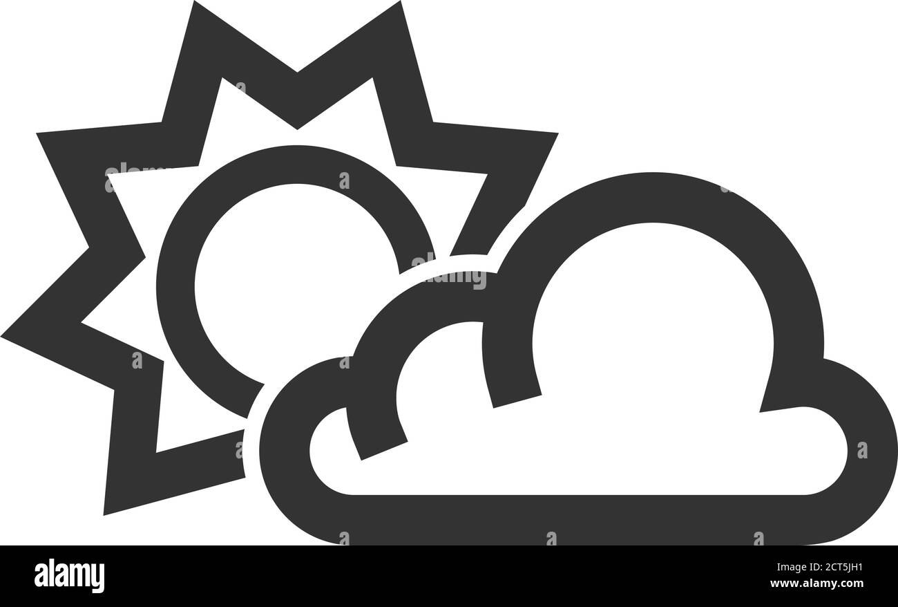 Weather forecast partly sunny icon in thick outline style. Black and ...