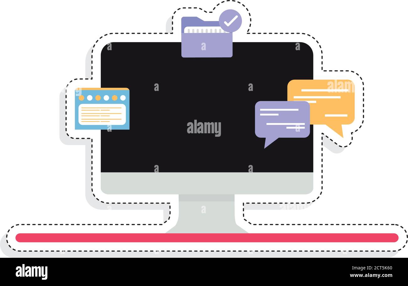 Computer screen with messages and folders - Vector Stock Vector Image ...