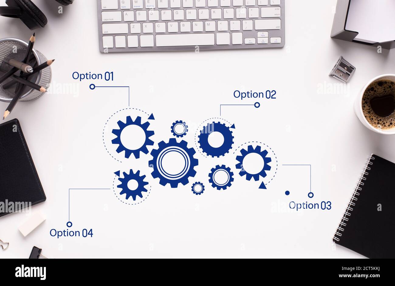 Scheme Of Working Gears Mechanism Over White Office Table Background ...