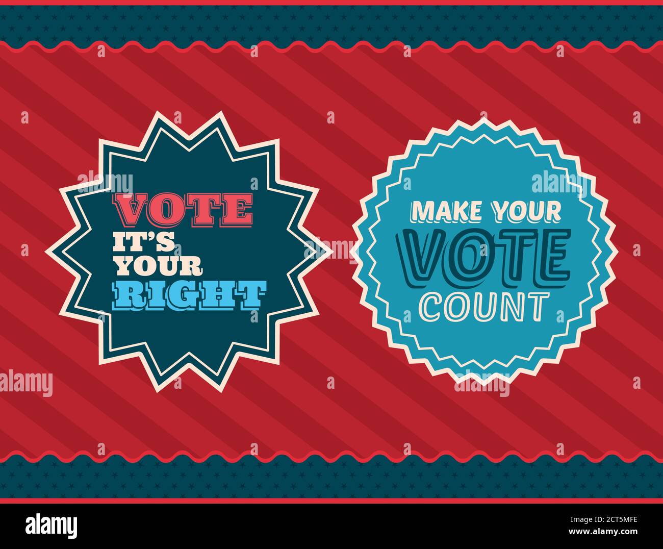 two vote seal stamps on red and striped background vector design Stock ...