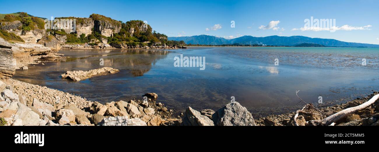 Panoramic Photo of Rugged, Rocky, Ligar Bay in the Golden Bay Region of ...