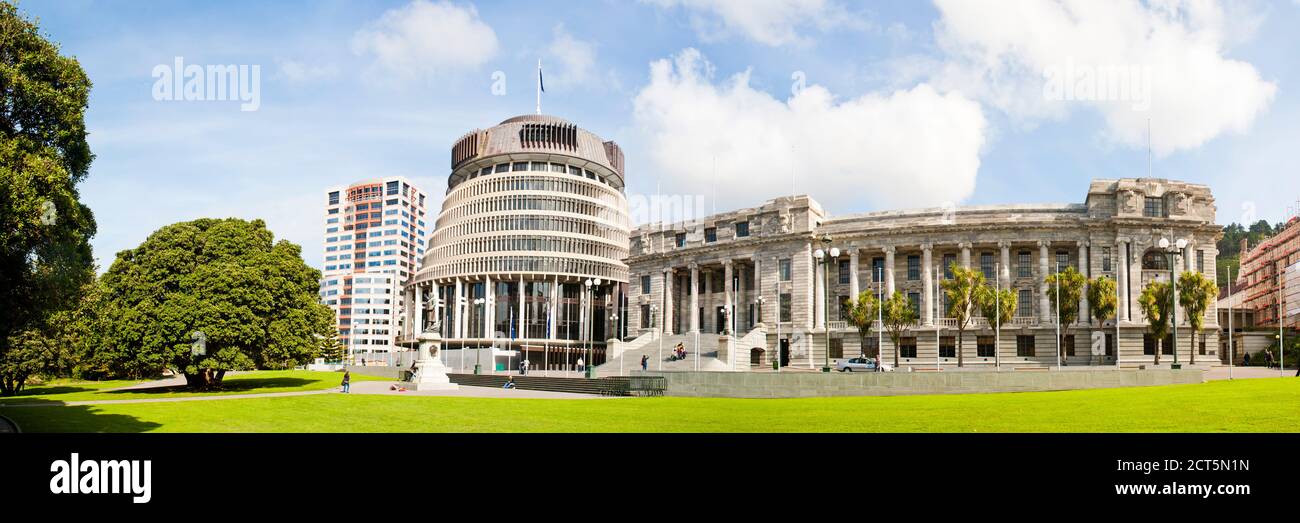 Panoramic Photo of the Beehive, the New Zealand Parliament Buildings ...