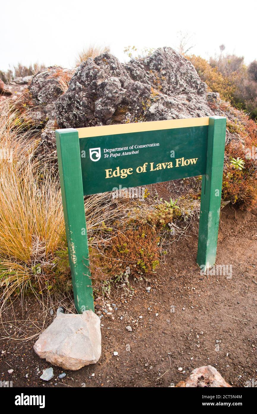 Edge of Lava Flow Sign in Tongariro National Park, North Island, New ...