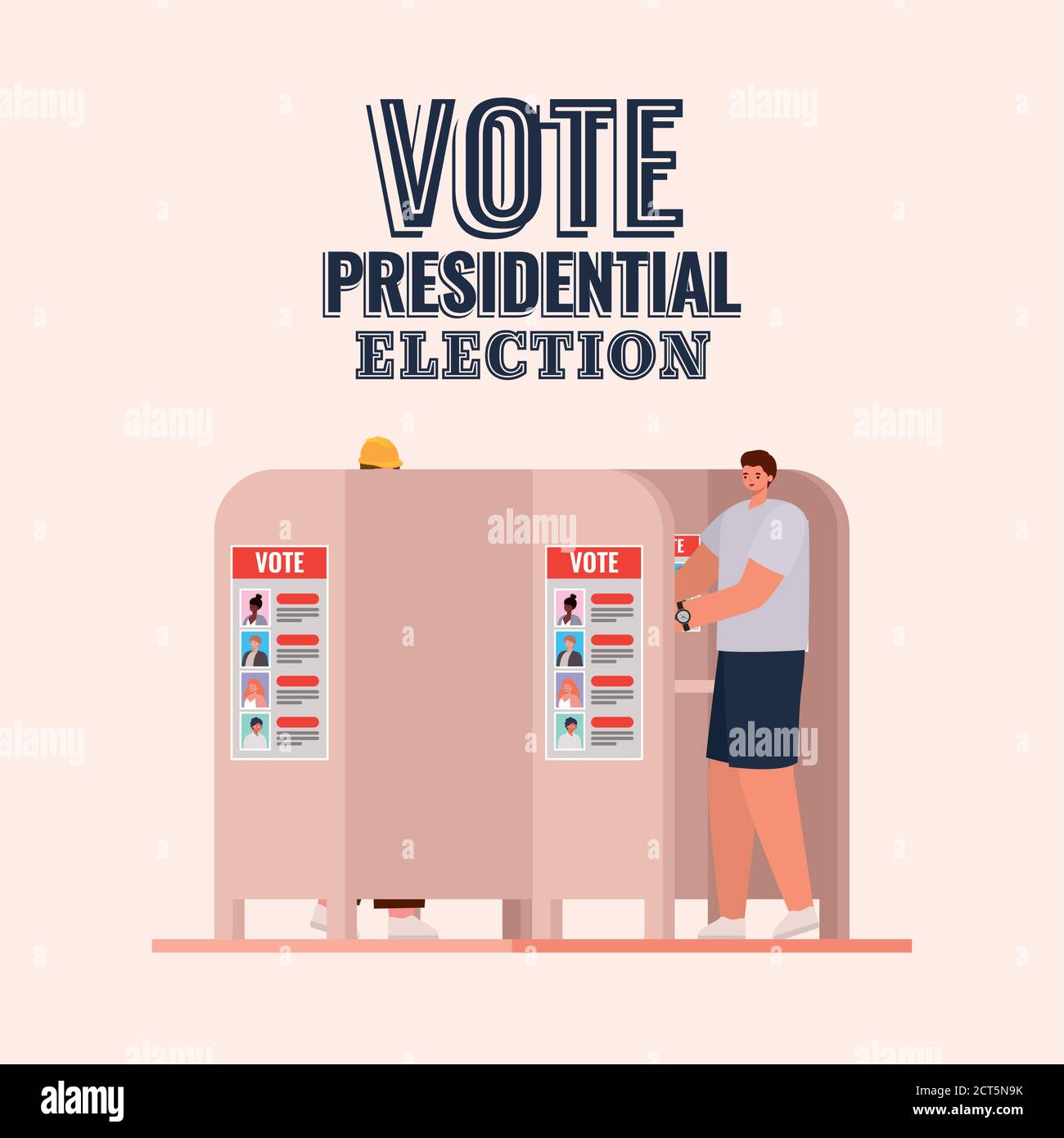 man at voting booth with vote presidential election text vector design ...