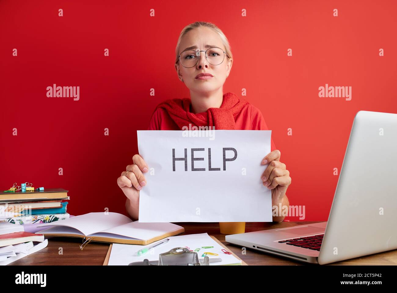 portrait of caucasian tired and frustrated woman working as secretary ...