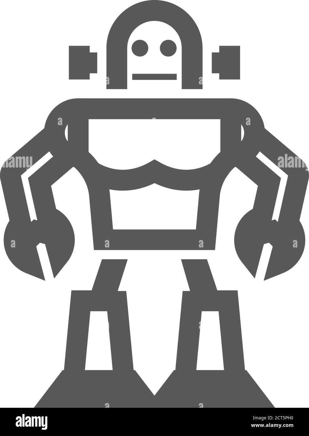 Toy robot icon in thick outline style. Black and white monochrome ...
