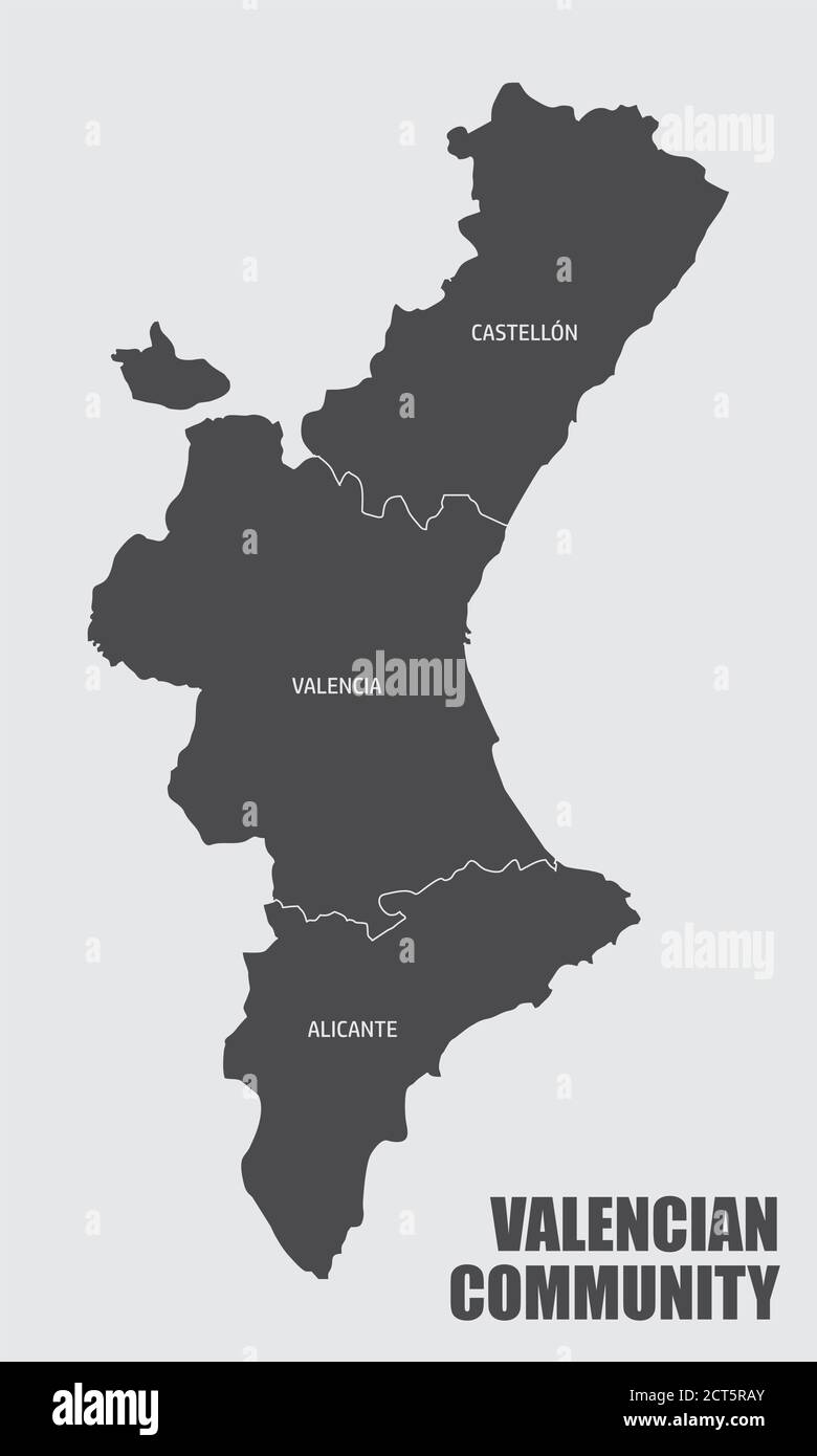 The Valencian Community region map divided in provinces with labels ...