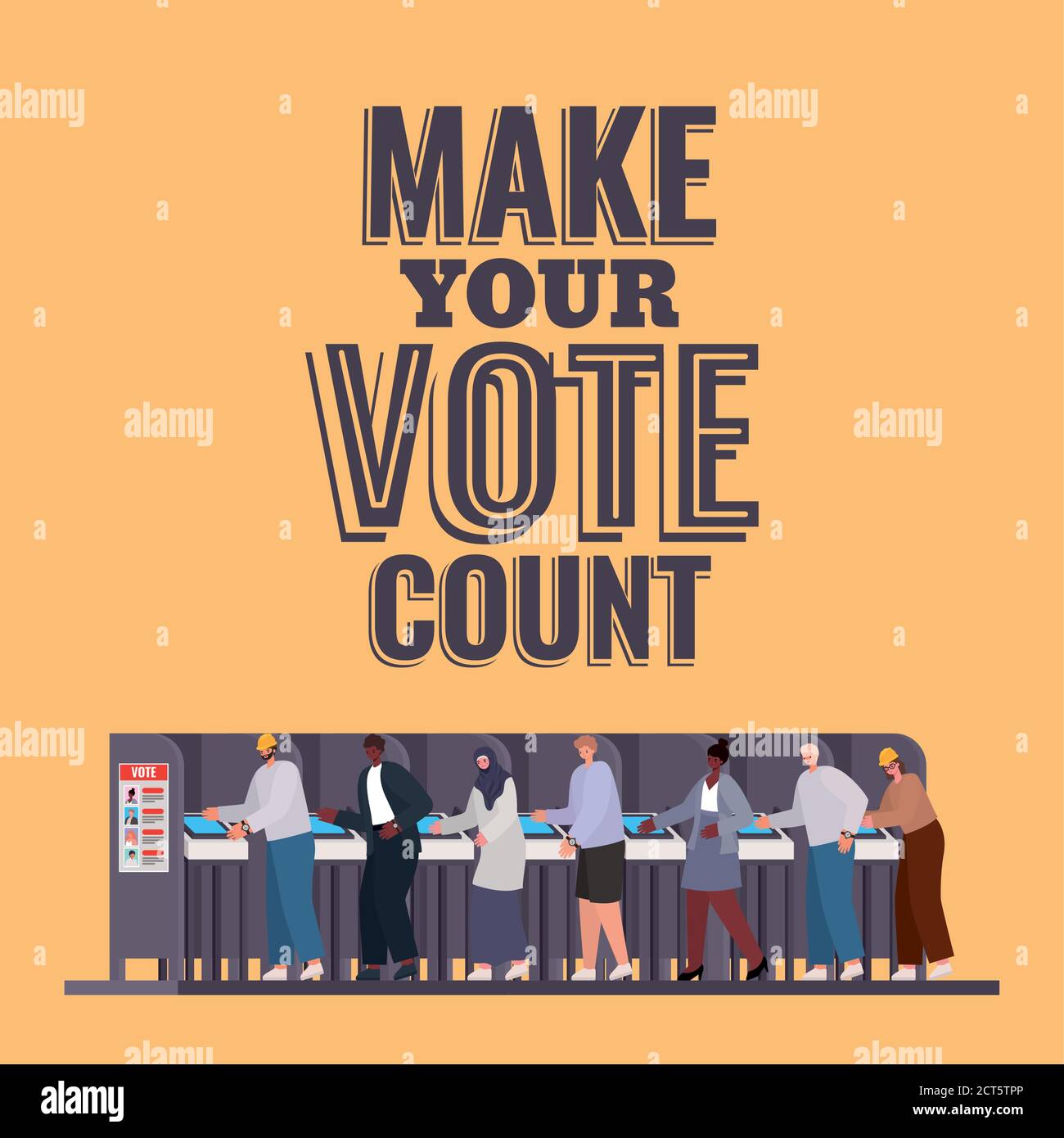 people at voting booth with make your vote count text vector design ...