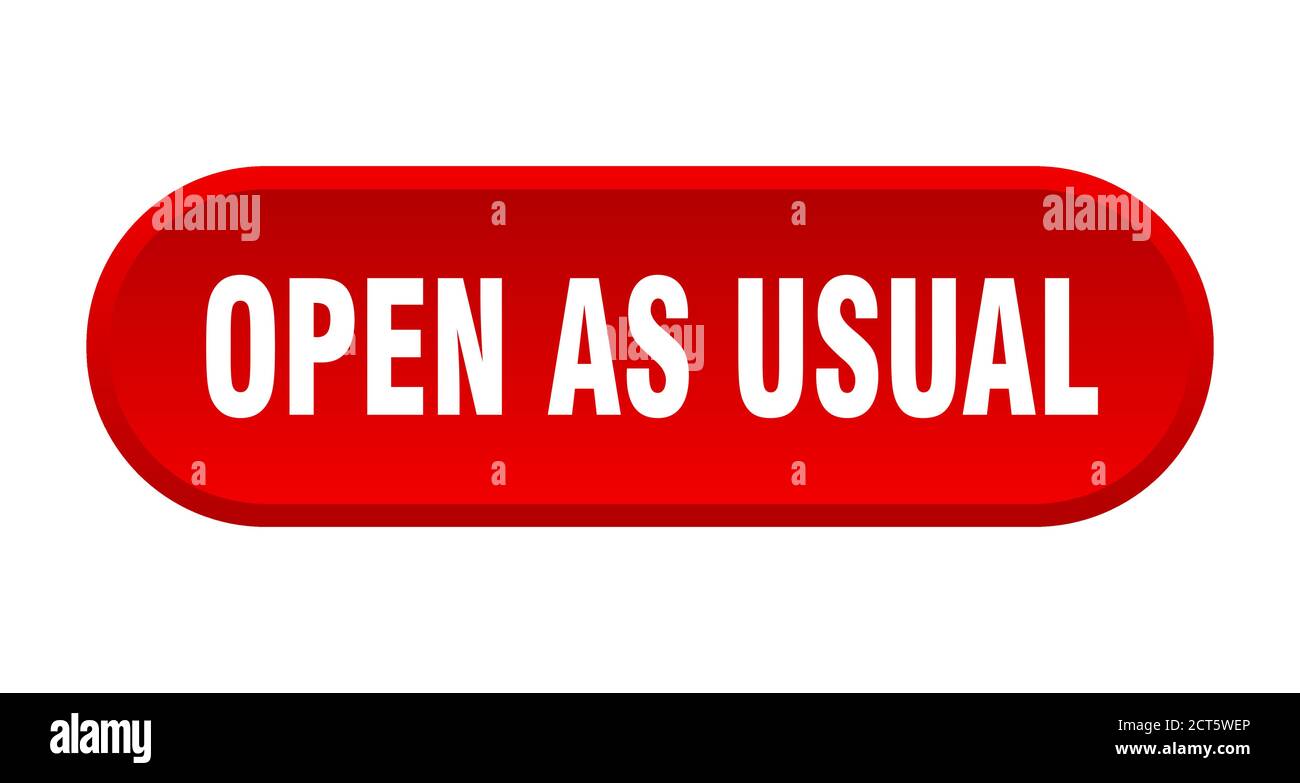 open as usual button. rounded sign isolated on white background Stock ...