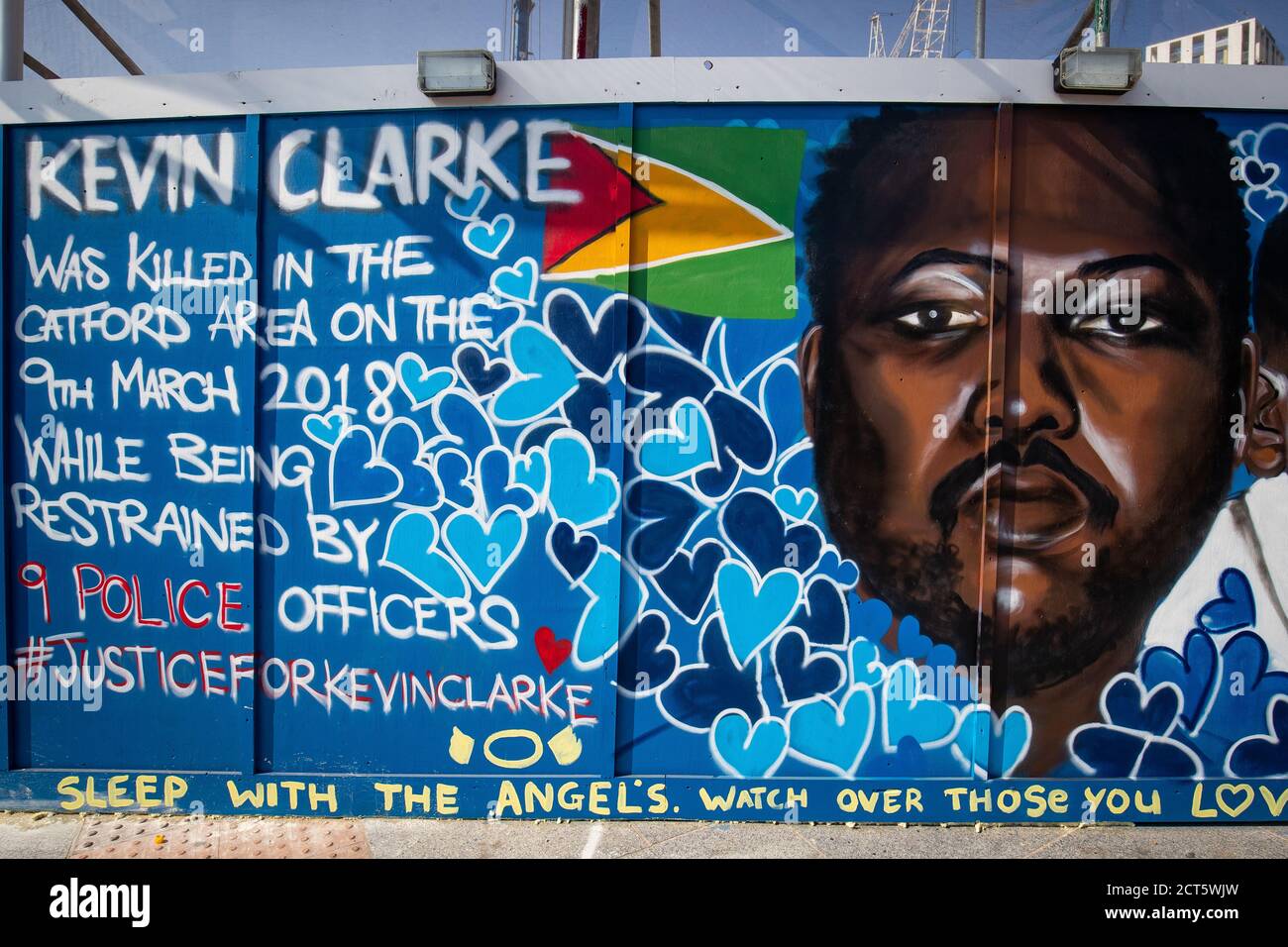A mural commemorating Kevin Clarke, who died after he was restrained by ...