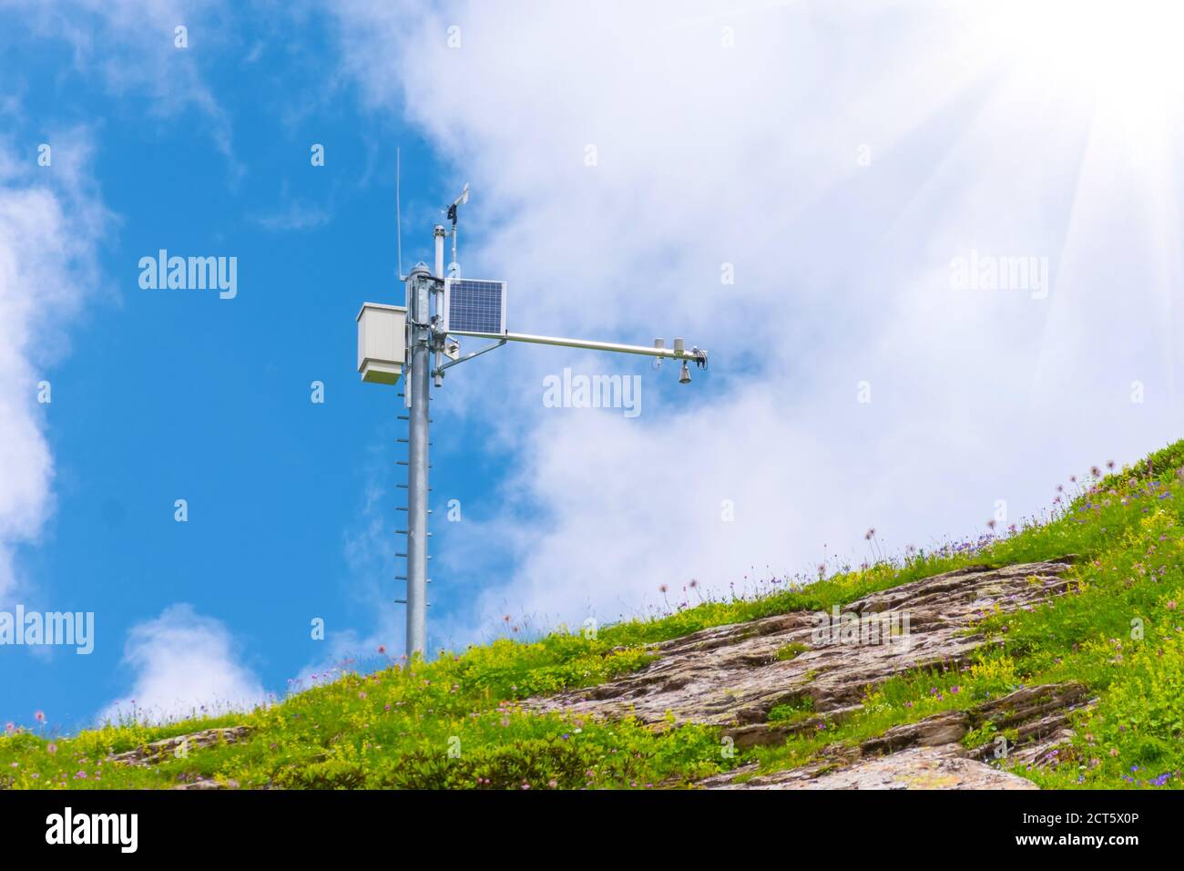 Automatic weather station, with a weather monitoring system at the top ...