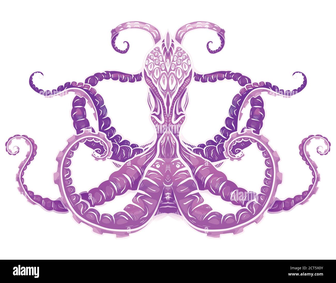 Color illustration of purple octopus. The object is separate from the ...