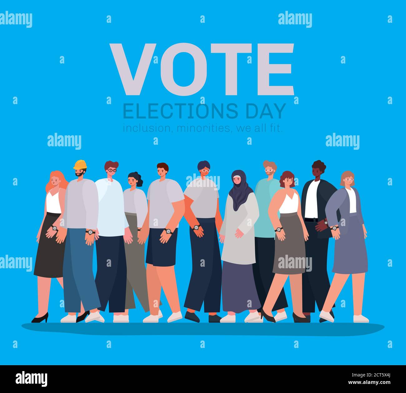 Women and men cartoons on blue background at vote elections day vector ...