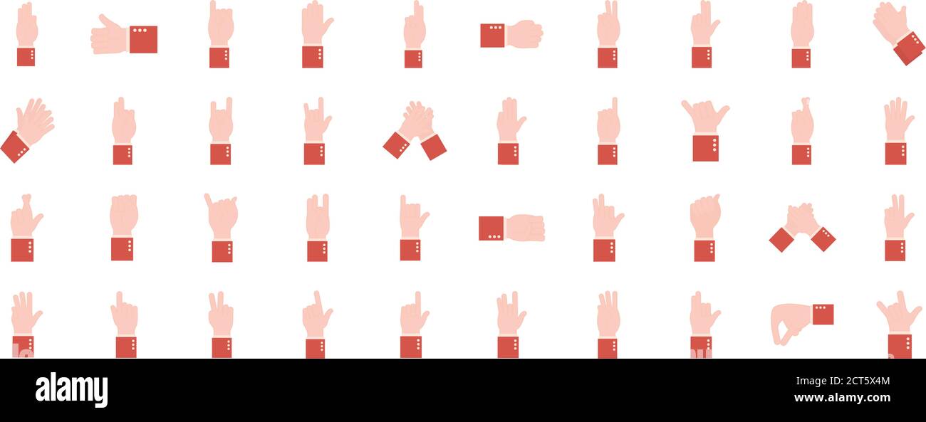 hand sign language alphabet flat style set of icons vector design Stock ...