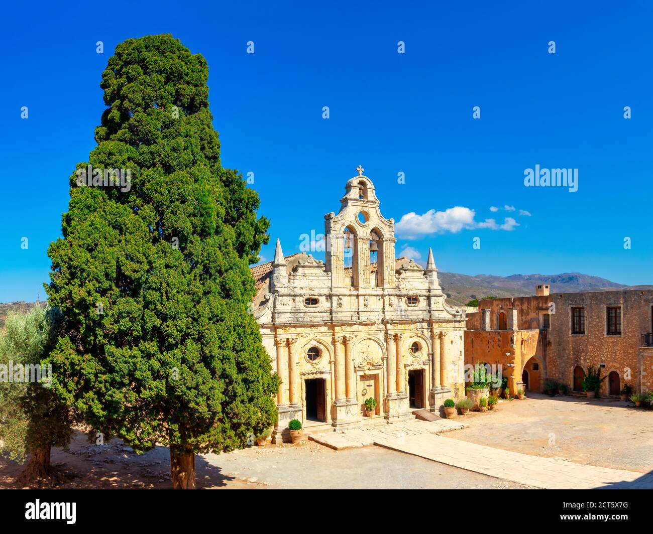Arkadi, Greece - August 19, 2020 - The historic monastery church in the ...