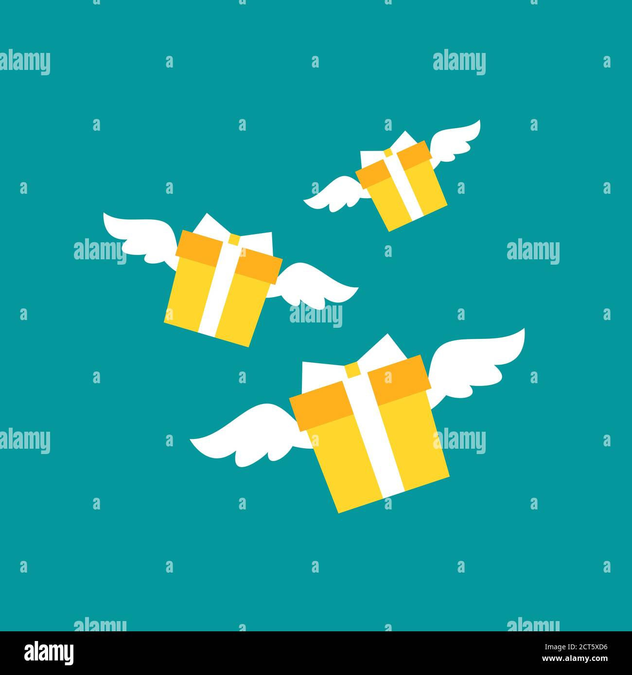 yellow present boxes with ribbon and wings. simple icon isolated on ...