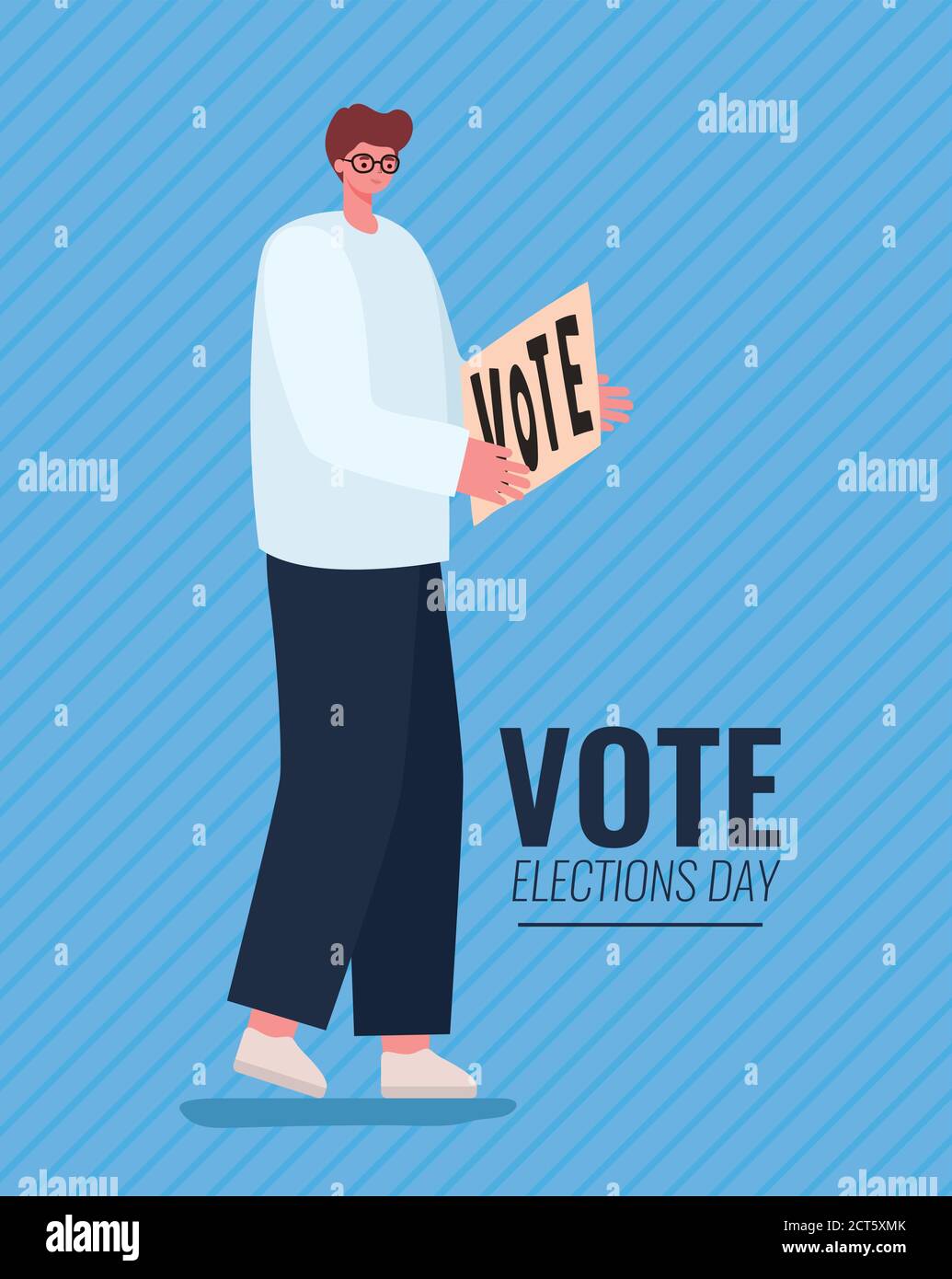 Man cartoon with vote banner on blue background vector design Stock ...