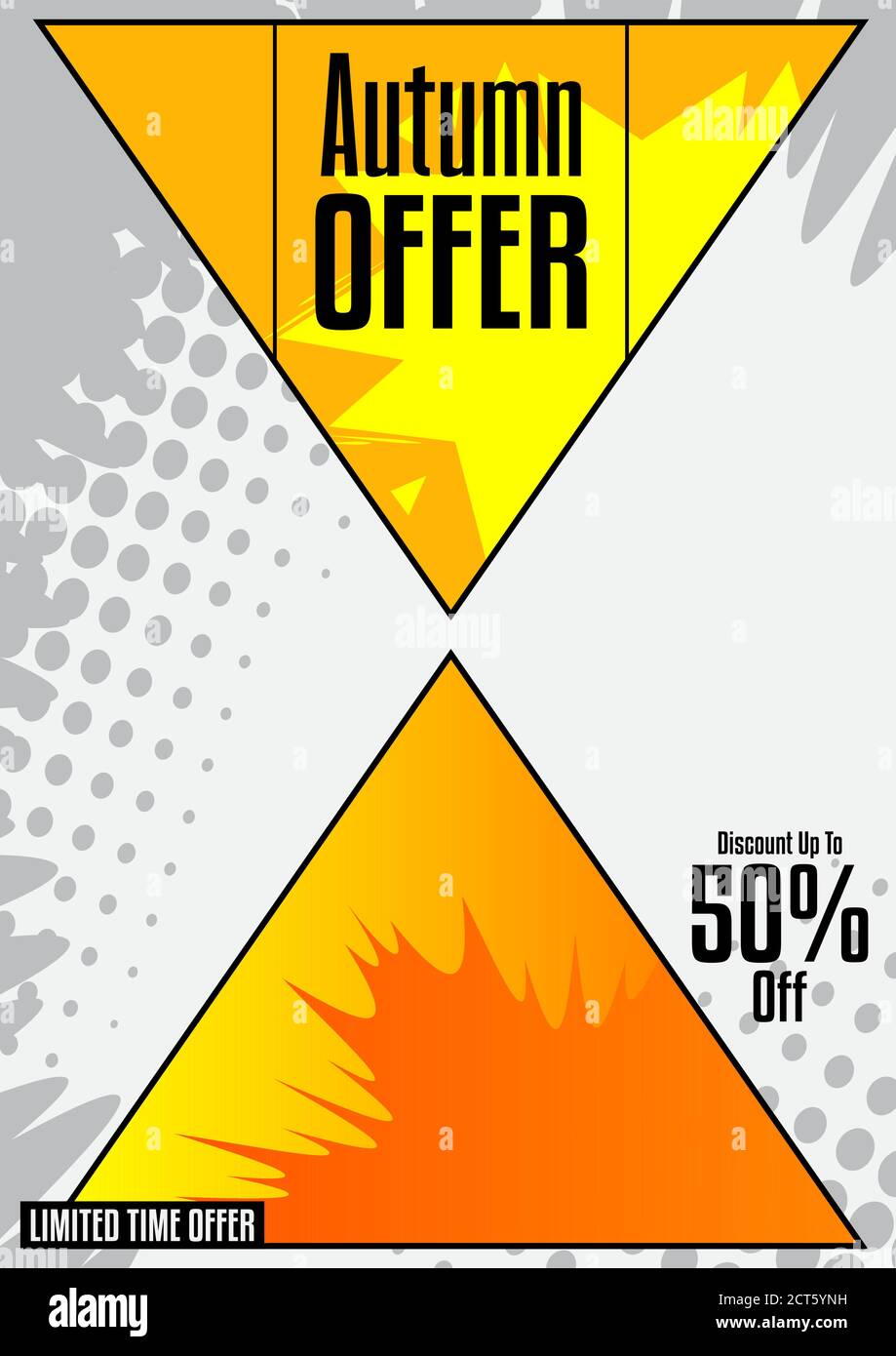 Comic book Autumn, Fall sale social media post design. Cartoon colored ...