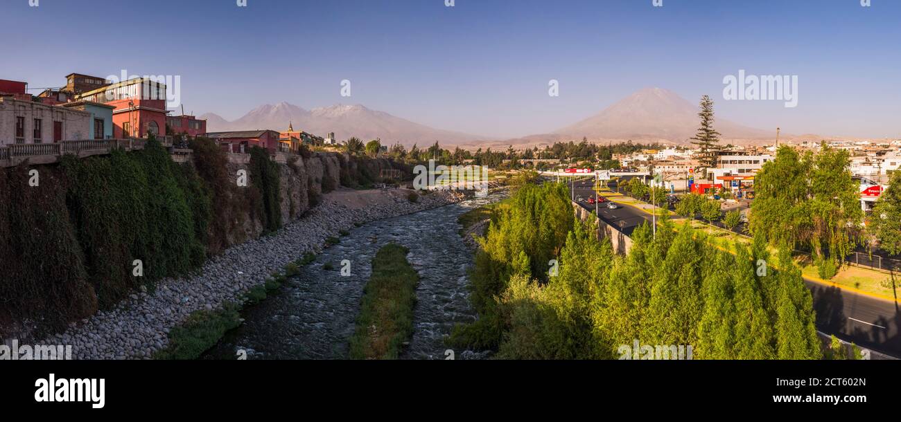 El Misti Volcano and Chachani Volcano seen from Arequipa, Peru, South ...