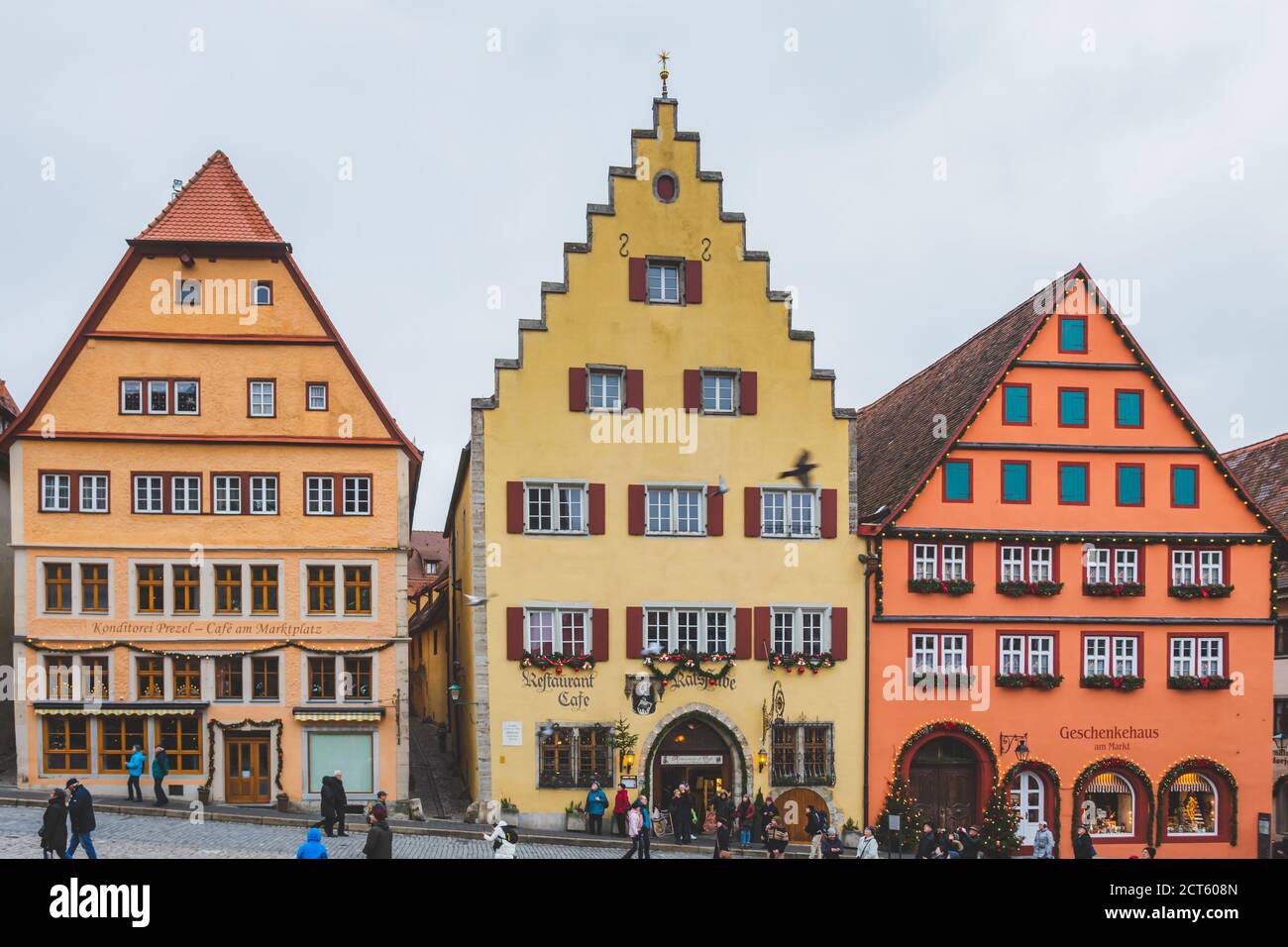 Rothenburg/Germany-1/1/19: colorful houses on Marketplatz in Rothenburg ...