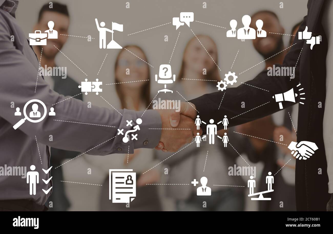 Business People Shaking Hands After Job Interview In Office, Collage ...