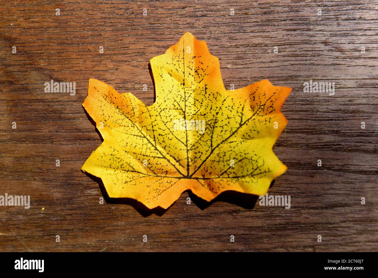 Autumn maple leaf with wooden table background Stock Photo - Alamy