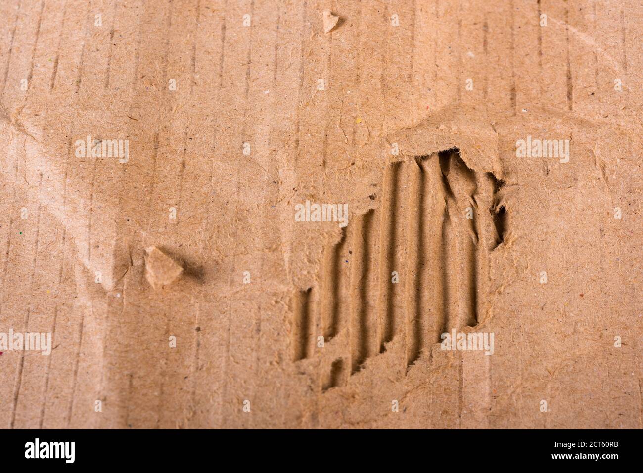 Top view of torn edges corrugated brown cardboard sheet of paper ...