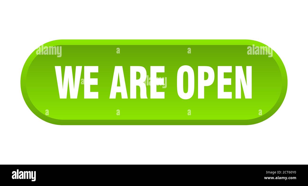we are open button. rounded sign isolated on white background Stock ...