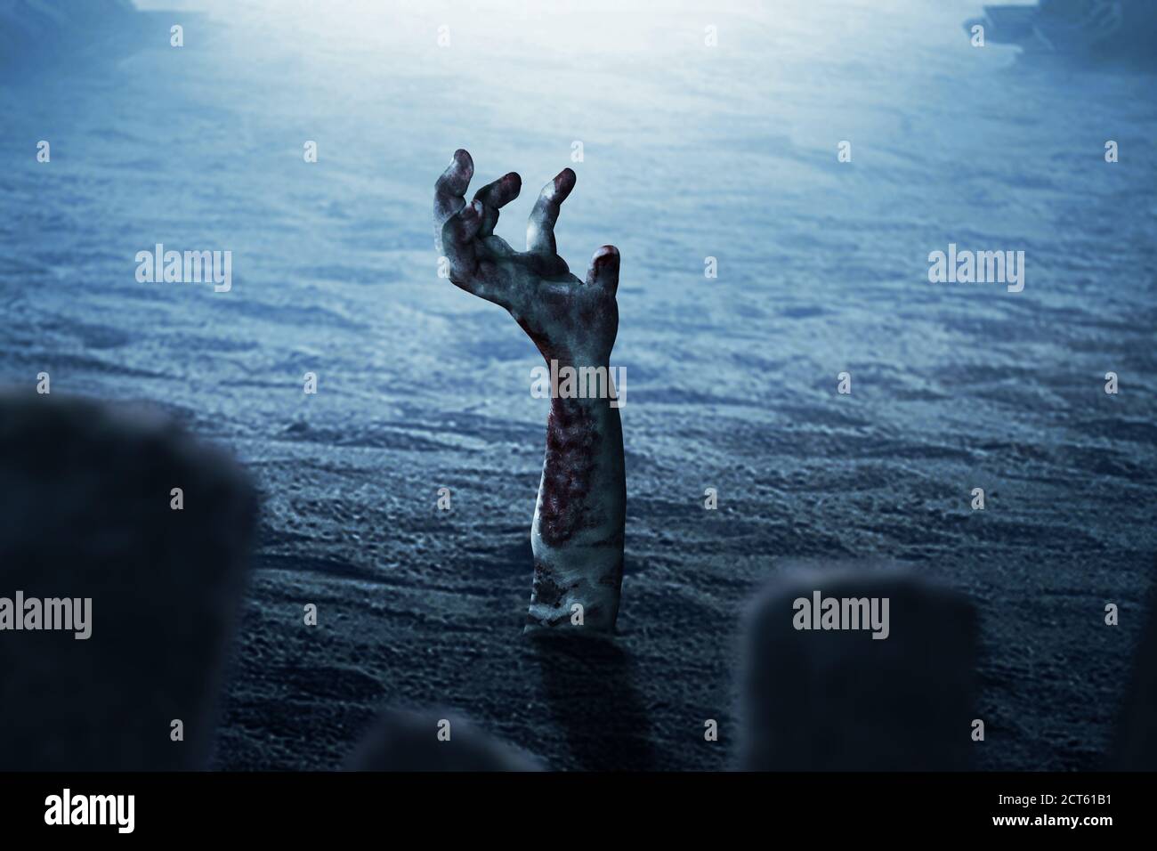 Zombie hand with blood and wound on the graveyard Stock Photo - Alamy