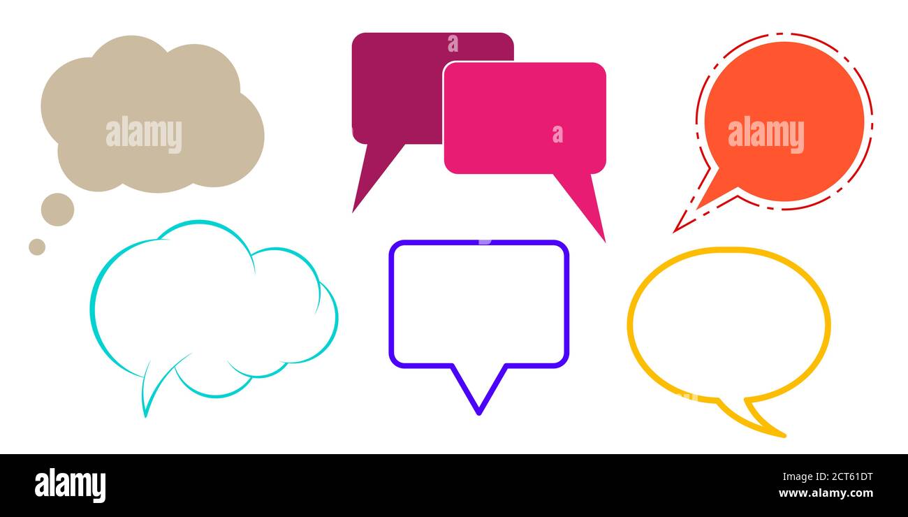 Thought cloud and speech bubble vector set. Colored isolated design ...