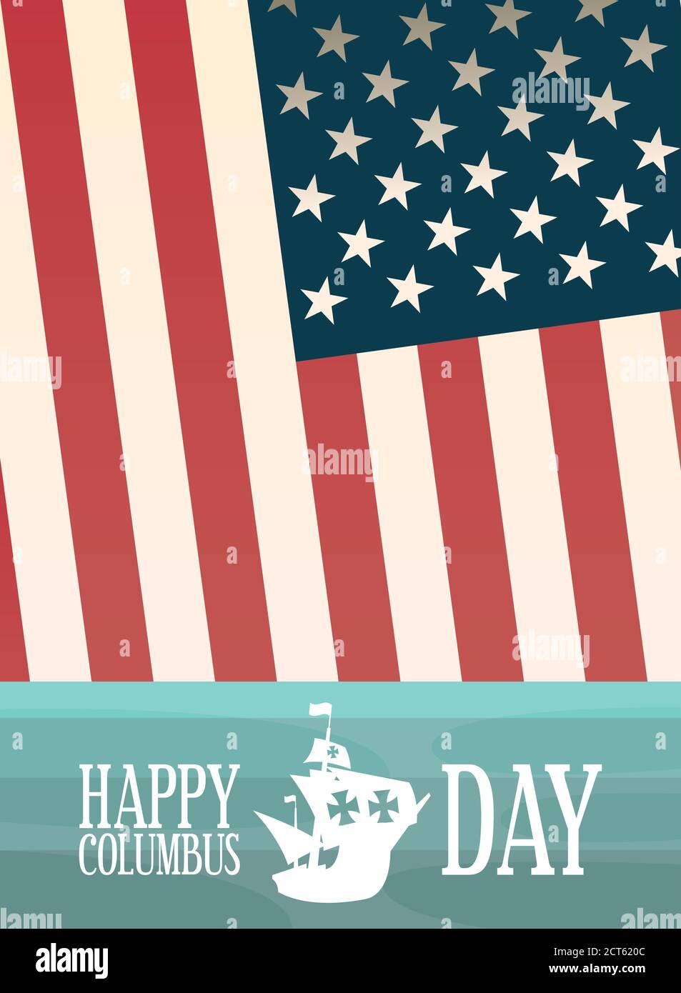 Columbus ship and flag design of happy columbus day america and ...
