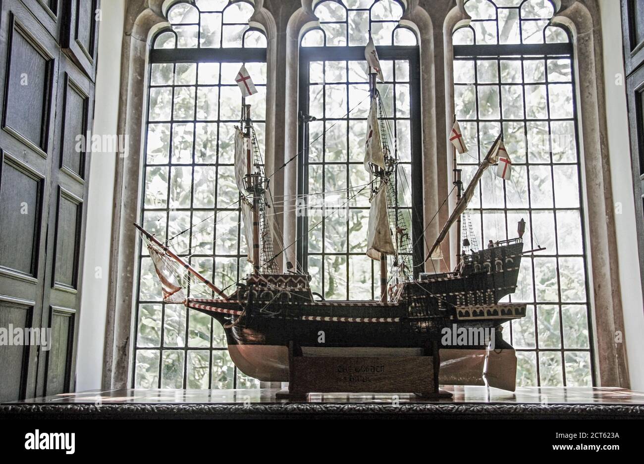 Model of the Golden Hind at Buckland Abbey, Devon. For a while home to ...