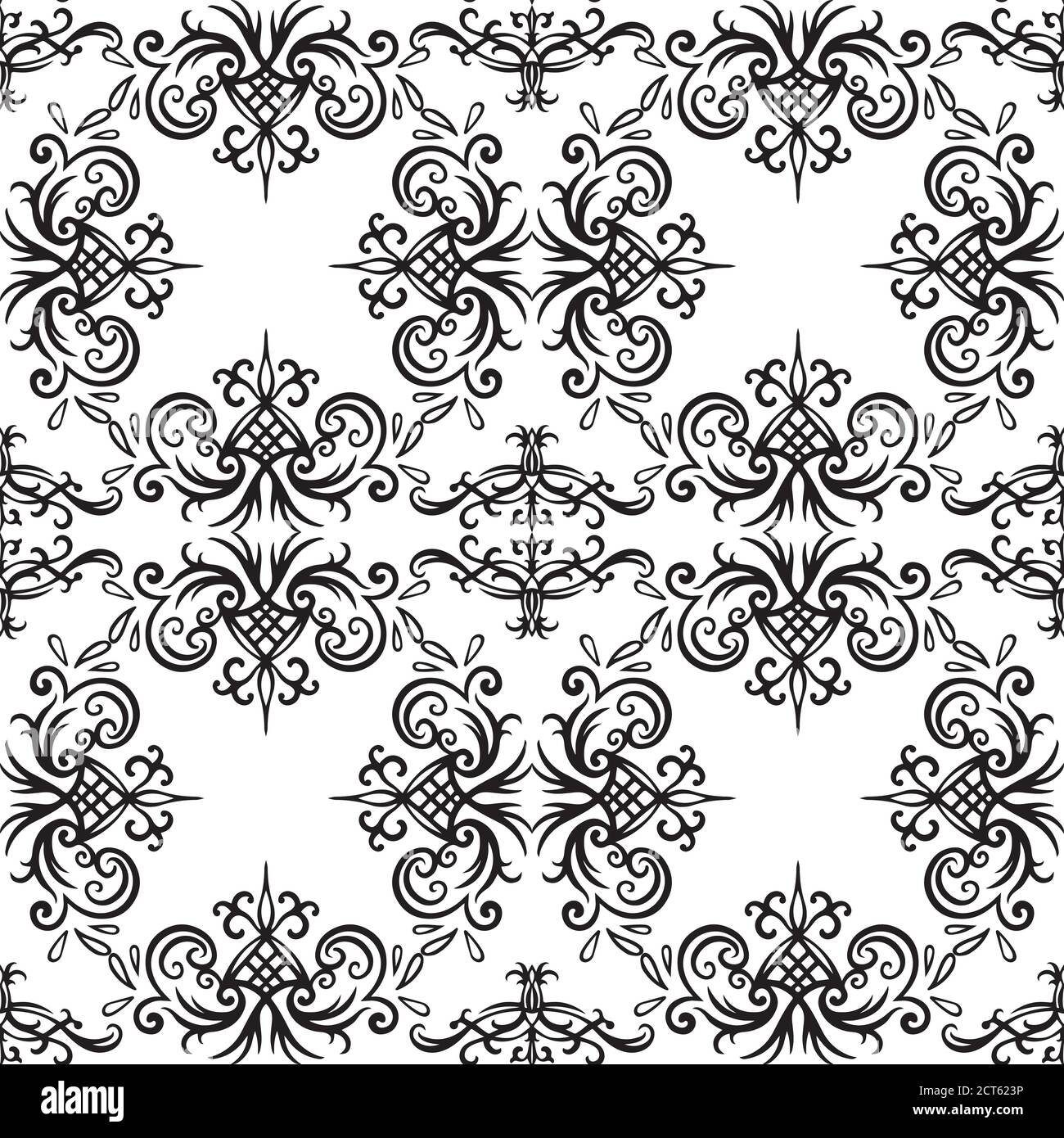 Seamless black and white vintage texture with tracery pattern. Vector ...
