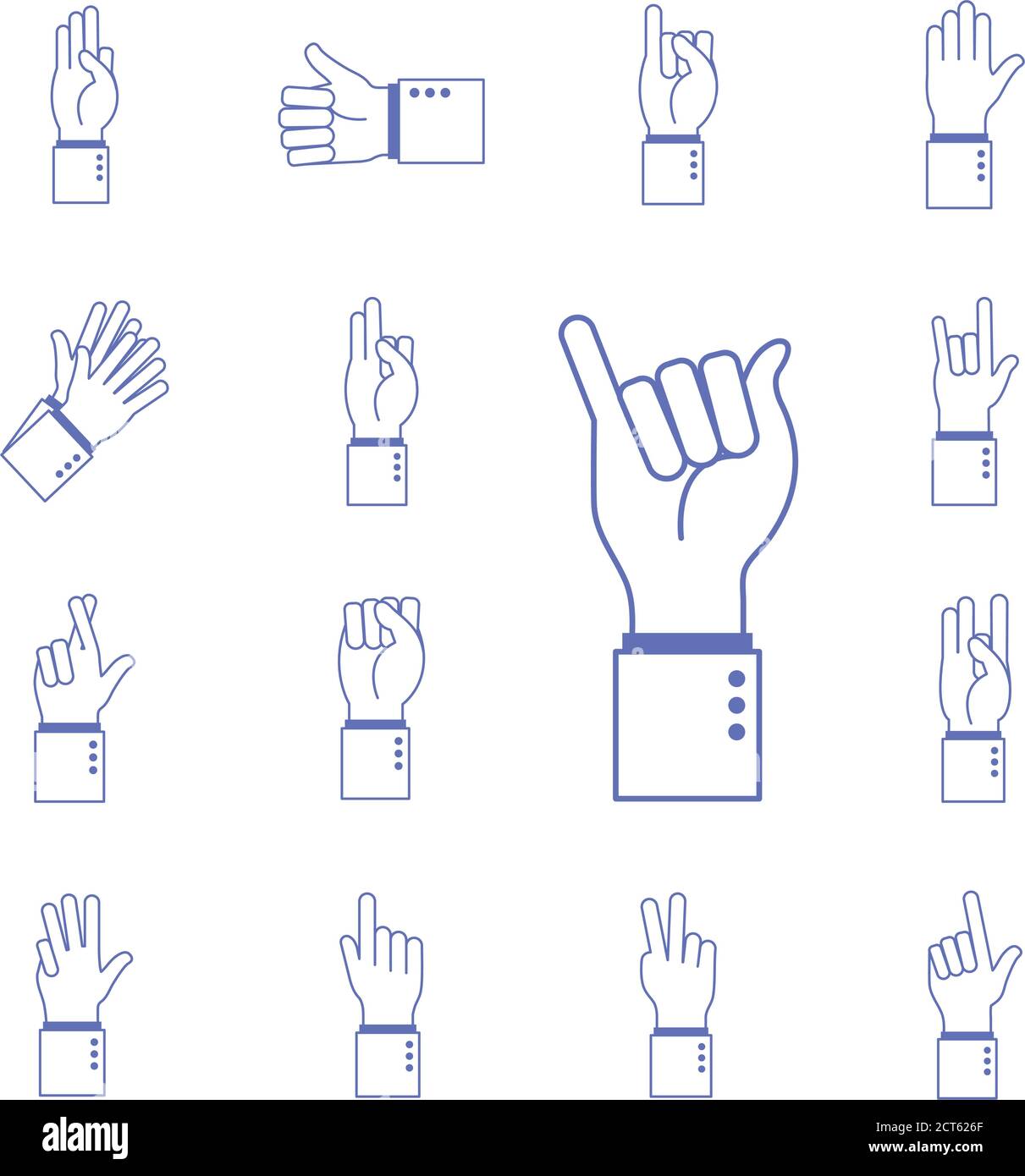 hand sign language alphabet line and fill style icon set vector design ...